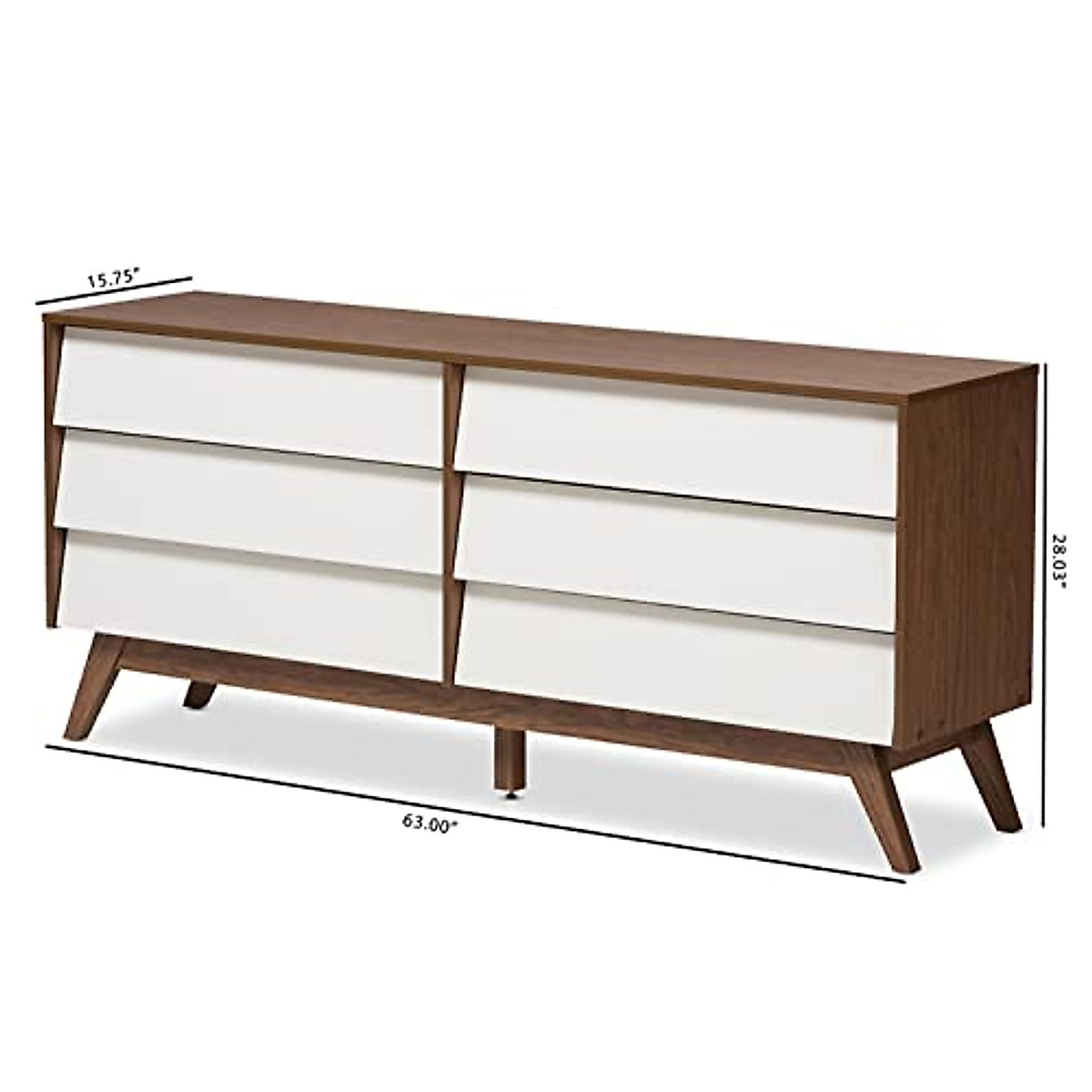 Baxton Studio Hildon Modern 6-Drawer Storage Dresser Mid-Century/Particle Board/MDF with PU Paper/White/Walnut Brown