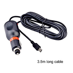 5V 2A Mini Mico USB Ports Car Cigarette Adapter Lighter Power with 3.5m Cable Switch Line for DVR Dash Cam Charging,Input 8V-30V (Mini 5p Right Angel)