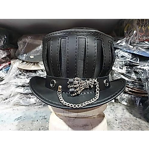 Steampunk Gothic Mad Hatter Leather Top Hat (Leather, XX-Large)