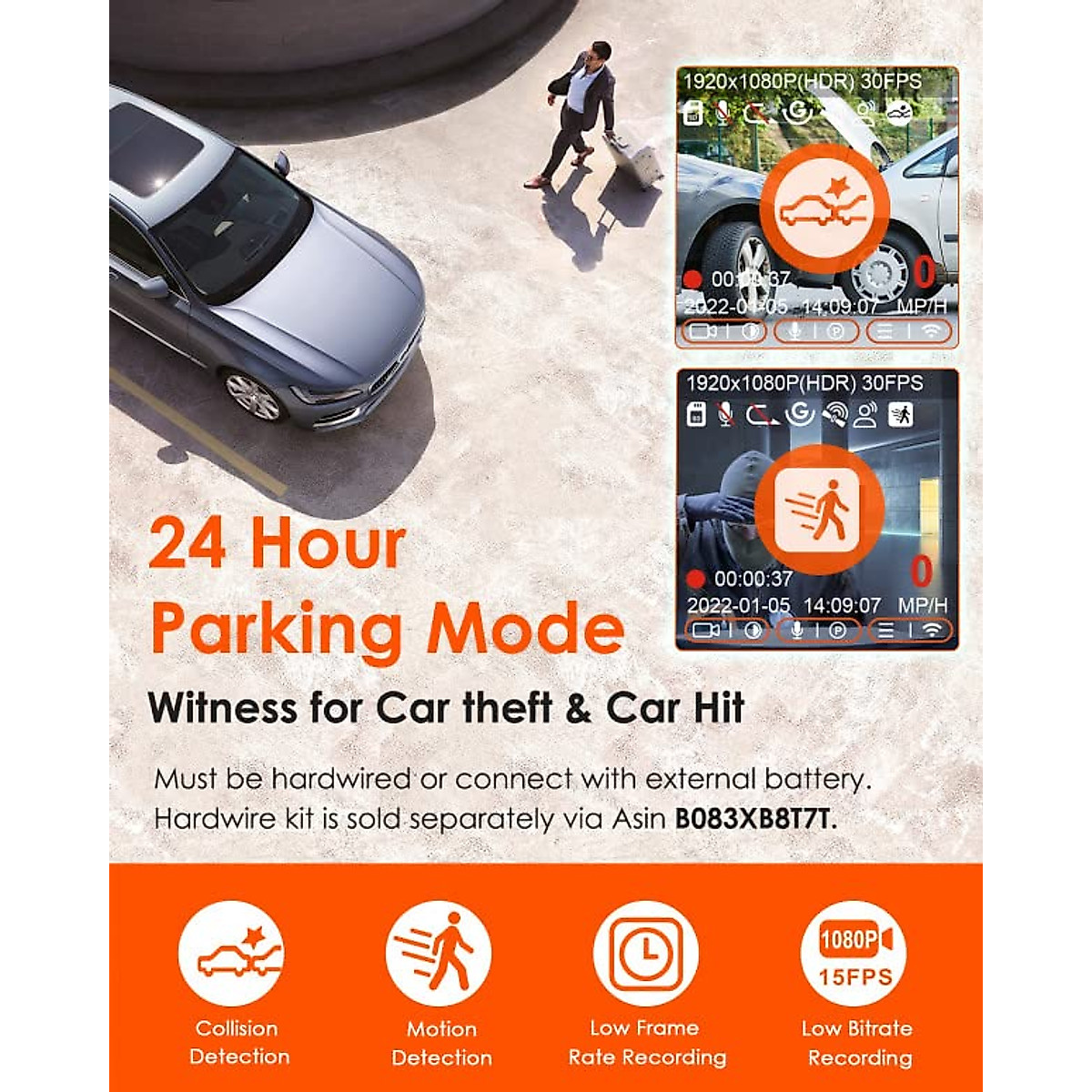 Vantrue E1 Lite 1080P WiFi Mini Dash Cam with GPS and Speed, Free APP, Voice Control Front Car Dash Camera, 24 Hours Parking Mode, Night Vision, Motion Detection, Loop Recording, Support 512GB Max