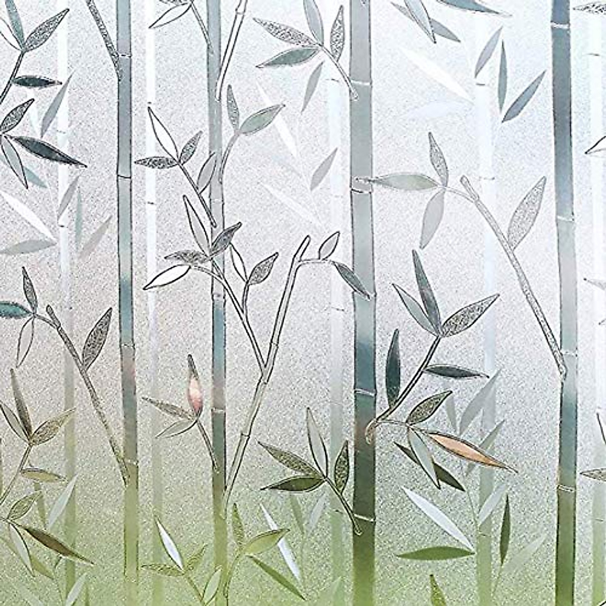 Girl and Cat Window Privacy Film Frosted Removable Glass Covering for Bathroom Office Living Room Anti UV Non-Adhesive Window Decals Window Stickers Unique Bamboo Pattern (23.6 inch X 78.7')