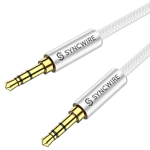 Syncwire 3.5mm Audio Cable, Aux Cable (1.6ft/0.5m) Auxiliary Cord Stereo Jack Male to Male Nylon Braided Audio Cord for Car, Headphone, Home Stereos, Speaker, iPhones,Tablets, Echo&More Silver