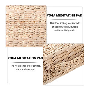 VOSAREA Home Pillow Knitted Straw Flat Cushion Natural Straw Sqaure Pouf Tatami Cushion Hand- Woven Floor Cushion Meditation Soft Yoga Mat for Dining Living Room Balcony Garden Part 40cm