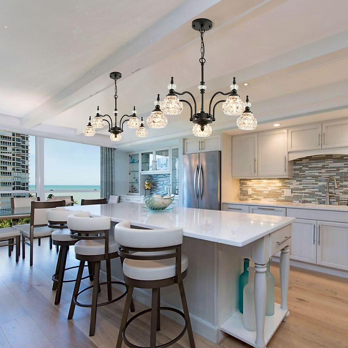 WJShome 5-Light Vintage Black Crystal Chandeliers for Dining Room,Antique Victorian Chandelier,Modern Farmhouse Hanging Pendant Light Fixtures,for Living Room Bedroom Kitchen Island Foyer Entryway