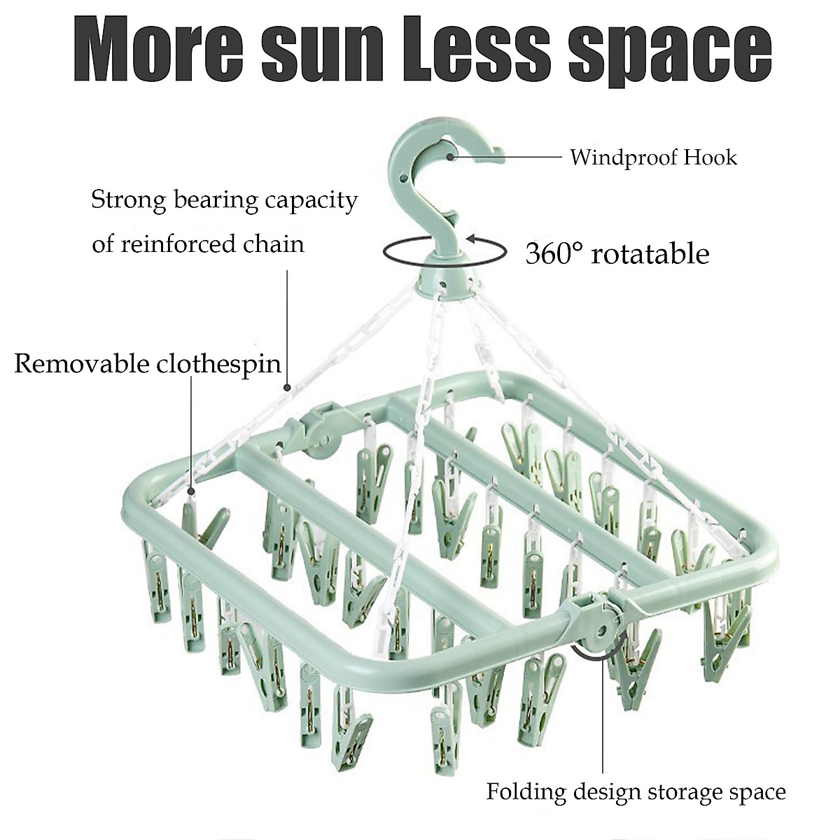 COFDDS Clothes Drying Hanger with 32 Clips and Drip Foldable Hanging Rack,Plastic Hanging Drying Rack for Clothes Underwear Socks (Blue)