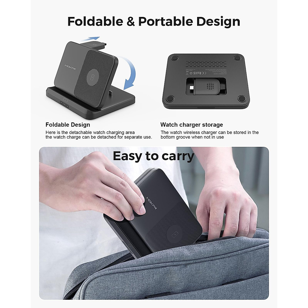Wireless Charger for Samsung and Android 3 in 1 Foldable Samsung Charging Station for S24/S23 /S22 /S21/S20, Z Fold 5/4/3, Z Flip 5/4/3, Samsung Watch Charger 6 Classic/5/5 Pro/4/3,Galaxy Buds