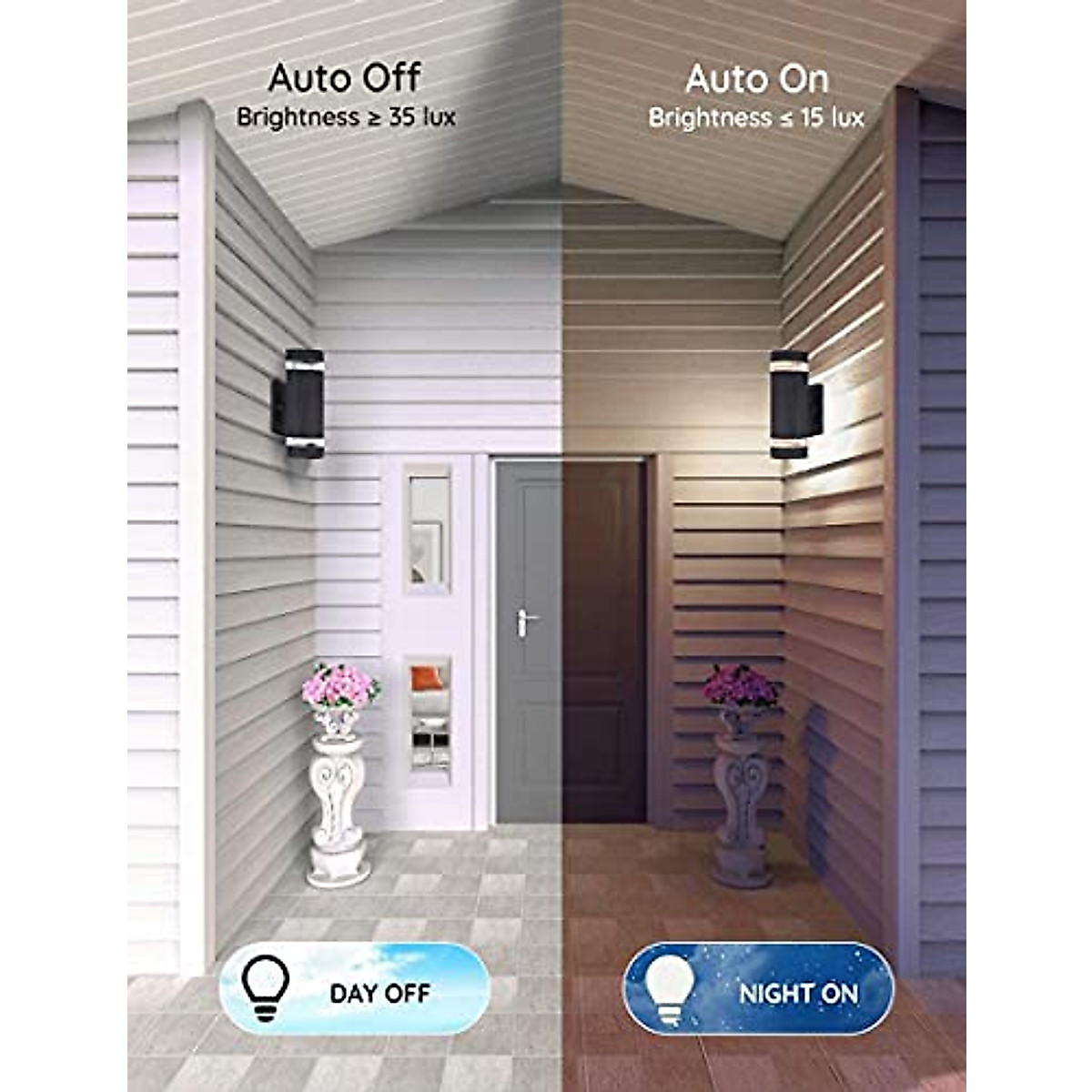 Rosykite Outdoor Wall Lights, Dusk to Dawn Outdoor Lighting Fixtures Wall Mount - Front Door Lights 6000k - Up Down Light Fixture for Porch, Patio, Garage