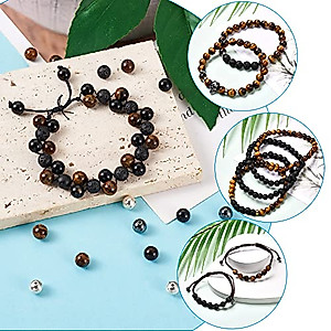FASHEWELRY Mala Yoga Men Bracelet Making Kit - 220pcs Natural Gemstone Lava Rock Tiger Eye Beads Healing Crystal Chakra Stone Beads with Black Nylon String for Essential Oil Diffuser Jewelry Making