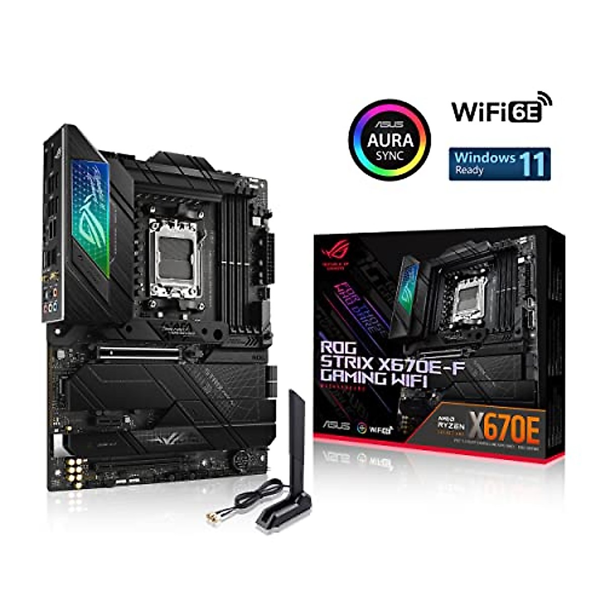ASUS ROG Strix X670E-F Gaming WIFI6E Socket AM5 (LGA 1718) Ryzen 7000 Gaming Motherboard(PCIe 5.0, DDR5,16 + 2 Power Stages,Four M.2 Slots with heatsinks,USB 3.2 Gen 2x2,AI Cooling II, and Aura Sync)