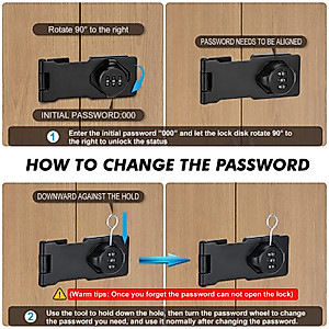 Mugvolax Anti-Theft Household Cabinet Password Hasp Locks, Combination Door Lock, Combination Latches, Keyless Door Lock, Hasp Locks with 3 Digit Password for Combination and Cabinet