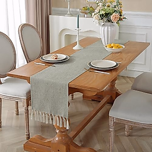 Laolitou Green Table Runners 72 Inches Long for Home Decor, Boho Farmhouse Spring Table Runner, Burlap Linen Style Rustic Dining Table Decor Long, 13x72 Inches, Sage Green