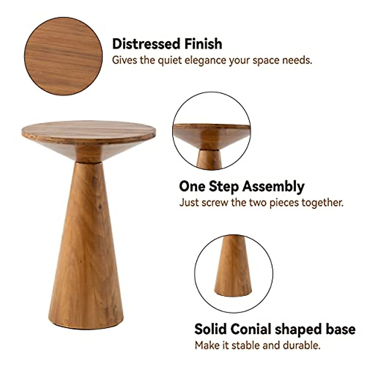 COZAYY Small Pedestal End Table Round Farmhouse Martini Table Wood Plant Stand Rustic Drink Table for Small Space Living Room, Walnut