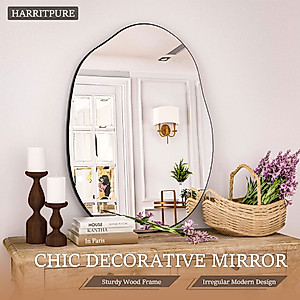 HARRITPURE Irregular Wall Mirror 26"x40" Black Asymmetrical Bathroom Mirror Wood Framed Modern Decorative Vanity Mirrors for Bedroom Living Room Entryway