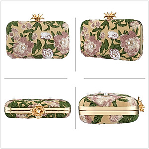 Clutch Purse Women Floral Embroidery Evening Bag Elegant Crossbody Bag Handbags for Wedding Cocktail Party Prom Banquet (Dark Yellow)