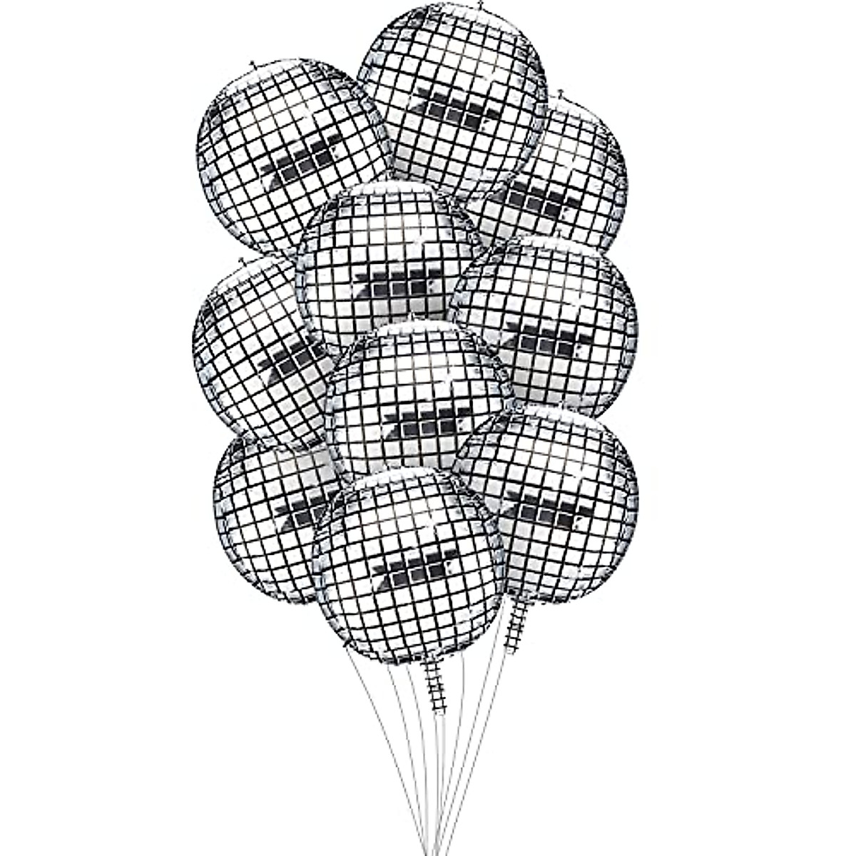 Disco Foil Balloons Aluminum Mylar Helium Balloons 10 Pieces 22 Inch 4D Large Mirror Metallic Balloons for Disco Dance Party Supplies Birthday Party Wedding Baby Shower (Silver)