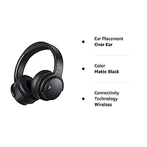 PurelySound E7 Active Noise Cancelling, Wireless Over Ear Bluetooth Headphones, 20H Playtime, Rich Deep Bass, Comfortable Memory Foam Ear Cups for Travel, Home Office -Matte Black