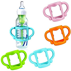 4Pcs Bottle Handles for Dr Brown Narrow Baby Bottles, Baby Bottle Holder with Easy Grip Handles to Hold Their Own Bottle - BPA-Free Soft Silicone