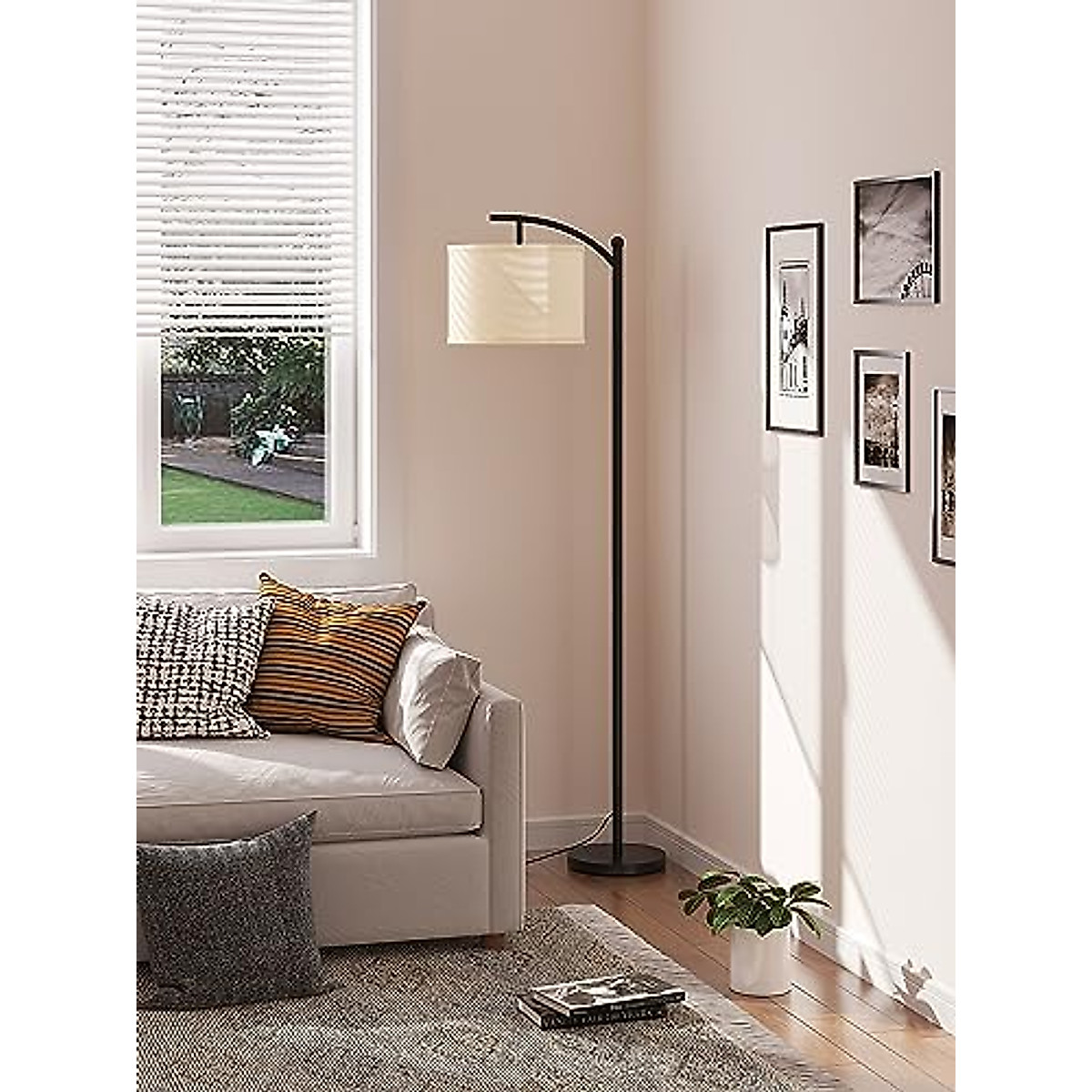 addlon Floor Lamp for Living Room with 3 Color Temperatures, Standing lamp with Linen lampshade for Bedroom, Office, Lamps with 9W LED Bulb Included - Black with Cream Lampshade