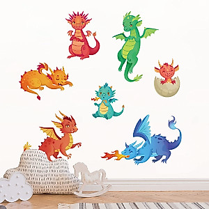 MEFOSS Large Dragon Wall Decals Cartoon 3D Dinosaur Kids Wall Stickers Peel and Stick Vinyl Dragon Dinos Wall Decals Stickers for Kids Bedroom Playroom Baby Nursery Wall Decor