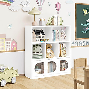 NODHM Toy Storage Organizer and Storage, Metal Toy Organizers with 5 Storage Cubbies and 3 Storage Cabinets, Book Shelf for Kids Rooms,Nursery, Playroom, Bedroom