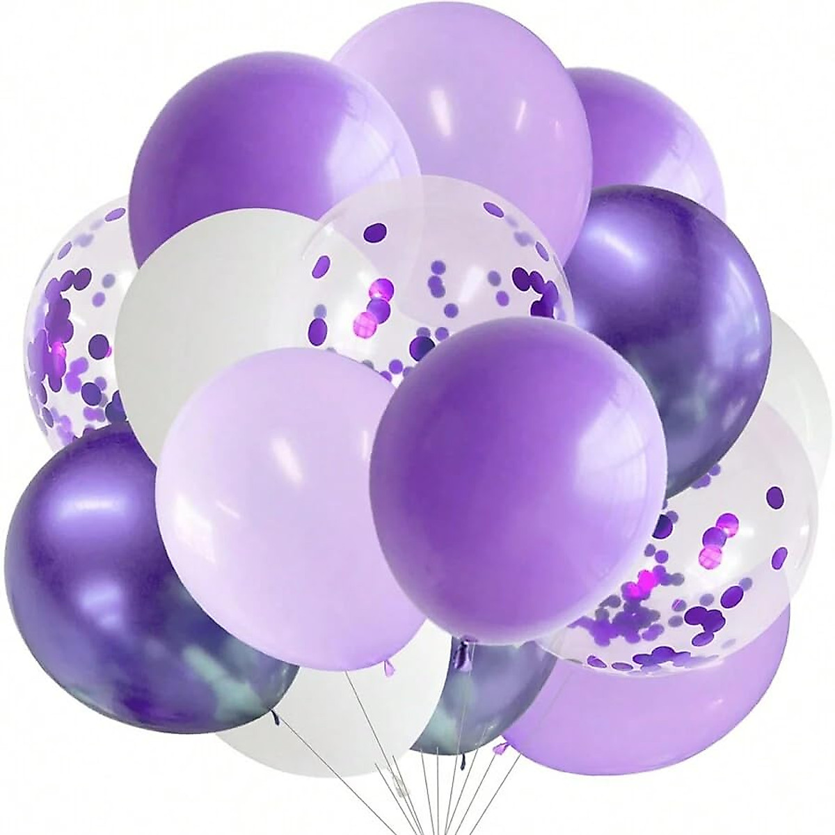 DUILE 60Pcs Metallic Purple and White Latex Lavender Lilac Balloons 12inch Purple Confetti Balloons for Birthday Bridal Shower Wedding Party Decorations