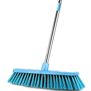 JEBBLAS Yard Brush,Garden Broom,Outdoor Sweeping Brush,Heavy Duty Brush,Garden Brushes,Long Handle with Stiff Bristles Brooms(Blue,18")