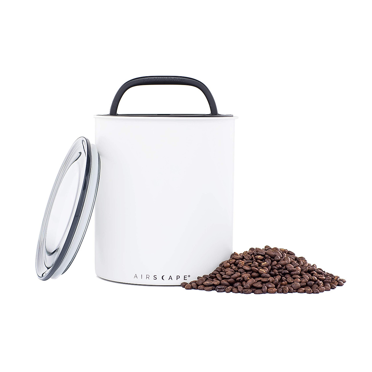 Airscape Kilo Coffee Storage Canister & Scoop Bundle - Large Food Container - Patented Airtight Lid 2-Way Valve Preserve Food Freshness, 2.2 lb Dry Beans (Large Matte White & Brushed Black Scoop)