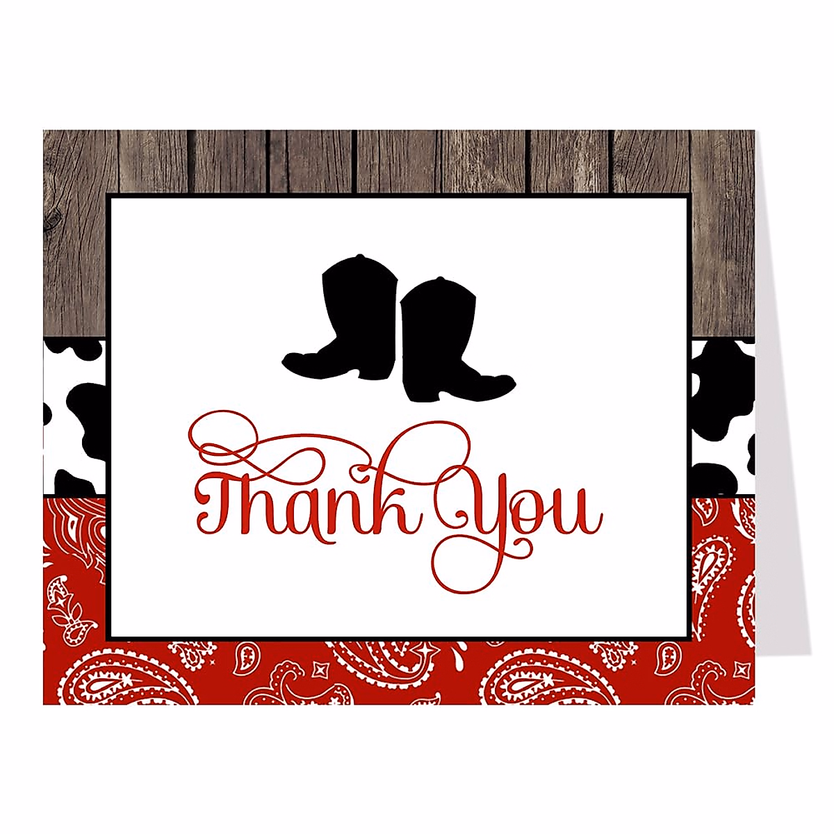 The Invite Lady Cowboy Thank You Cards Bandana Theme Baby Shower Paisley Boots Notes With Envelopes (24 count)