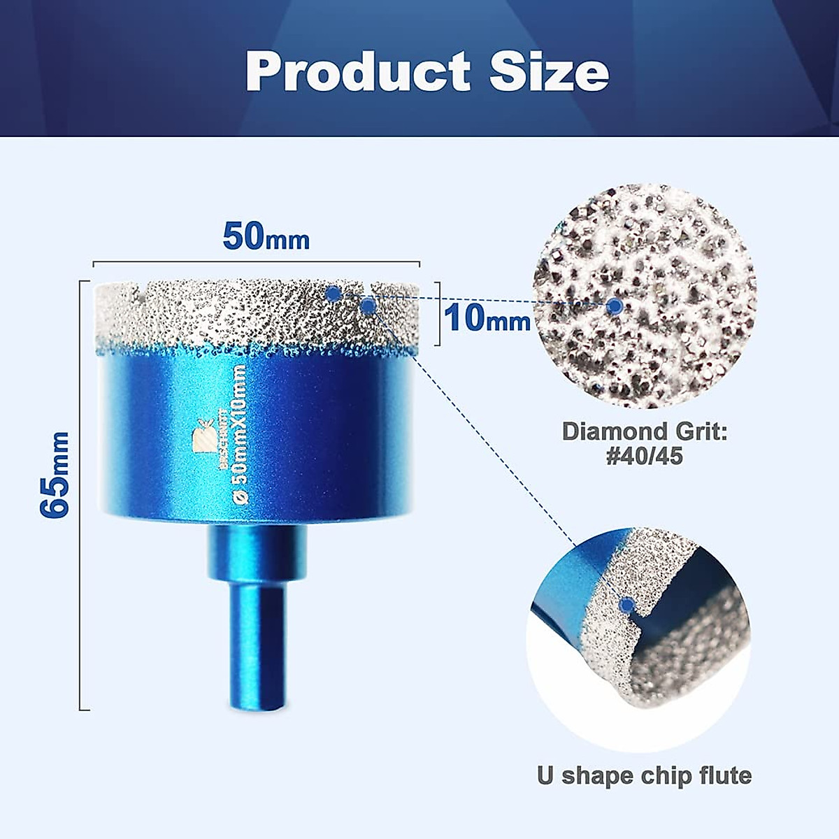 Dry Diamond Core Drill Bit Set,BRSCHNITT 2pcs 2 Inch (50mm) Diamond Hole Saw Core Drill Bit with Triangle Shank for Porcelain Tile Ceramic Stone Granite Marble