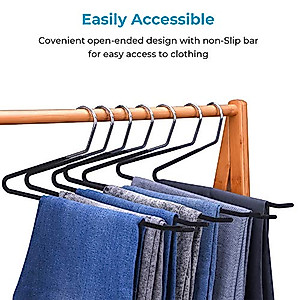 JS HANGER Non Slip Pants Hangers 20 Pack Open Ended Easy Slid Slacks Hangers, Durable Anti-Rust Space Saving Metal Jeans Hangers, Chrome and Black Friction
