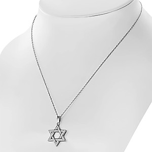 My Daily Styles 925 Sterling Silver Jewish Star of David White CZ Pendant Necklace