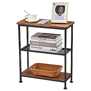 GIOPACO Narrow Side Table, End Table with 3 Tier Storage Shelves, Rustic Skiny End Tables for Small Spaces, Slim Couch Beside Table, Hallway Table for Living Room,Bedroom