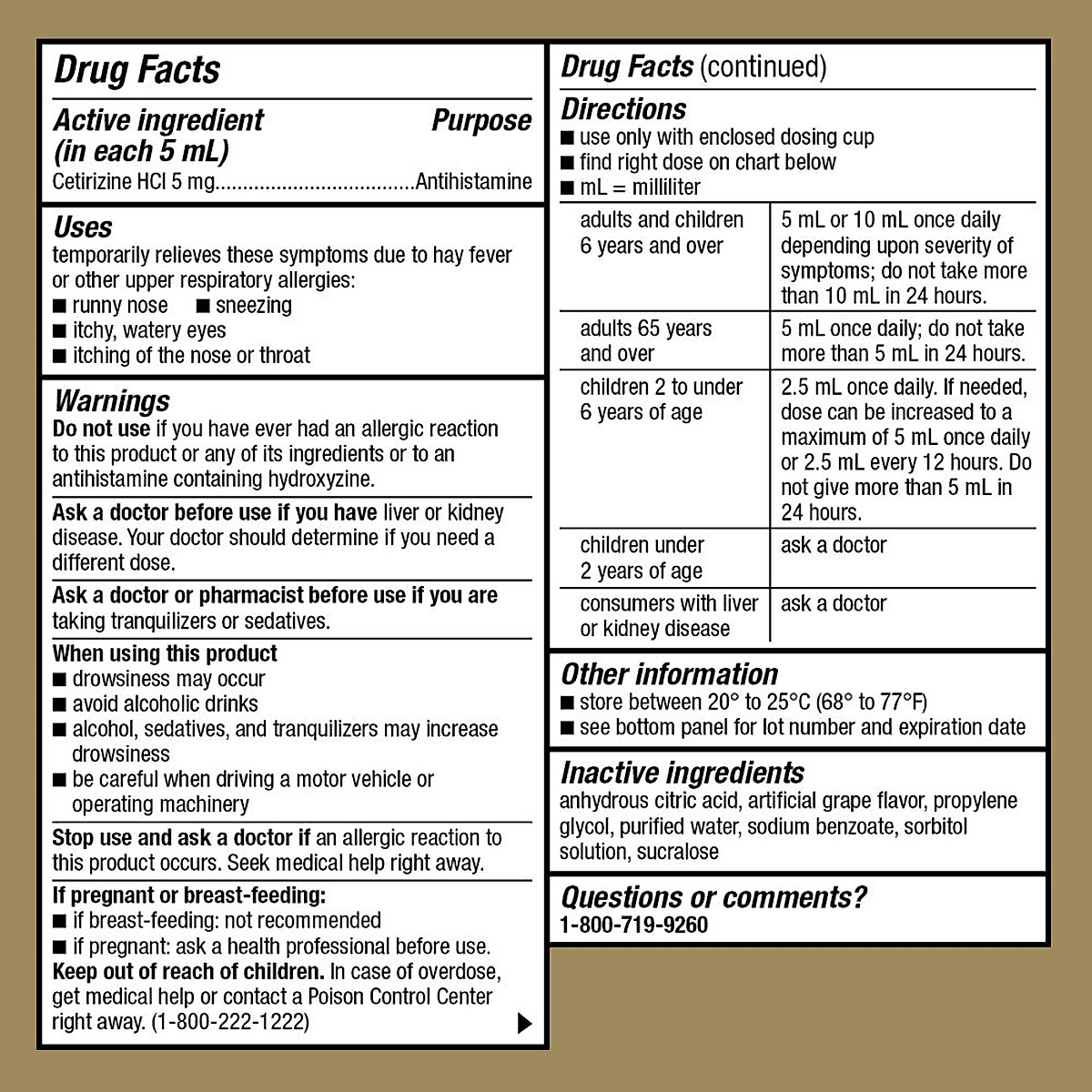 GoodSense Children’s All Day Allergy, Cetirizine Hydrochloride Oral Solution 1 mg/mL, Grape Flavor, 4 Fluid Ounces