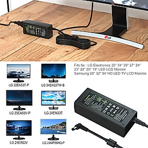 for LG Monitor Power Supply,19V Adapter Charger for LG Electronics 19" 20" 22" 23" 24" 27" 32" LED LCD TV Monitor Widescreen HDTV 24M47H-P 24MP55HQ, Samsung UN32J400 UN32J4000AF Power Supply