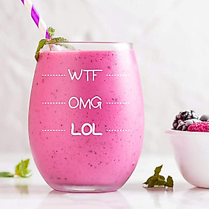 LOL-OMG-WTF Funny Wine Glass for Every Mood, Laugh Out Loud, Oh My God, What the F, Novelty Present 15oz