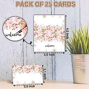 Zmyollo Blush Pink Floral Table Place Cards - 25PCS Tent Cards - 2.1” x 3.5“ Food Lables - Name Place Cards for Table Setting - Name Cards for Birthday Party Baby Shower - Scored for Easy Folding -14