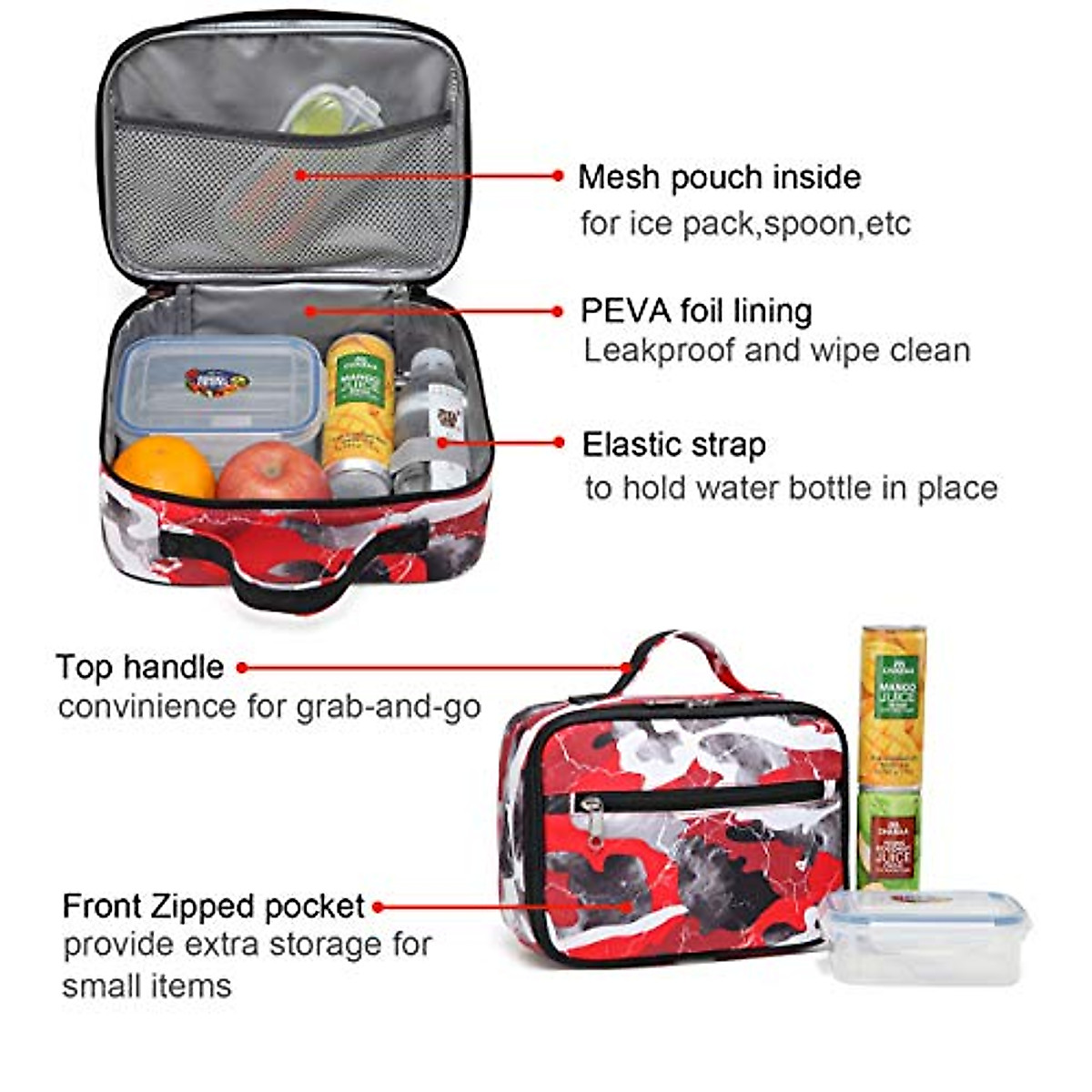 BLUEFAIRY Kids Backpack with Lunch Box for Boys Girls Elementary Middle School Backpack for Teens Child Youth Camo BookBags Sturdy Travel Gifts Mochila Para Niños 17 Inch (Red)