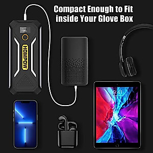 3000A Peak Jump Starter Battery Pack for Up to 10L Gas and 8L Diesel Engines, 12V Portable Car Battery Jump Starter Box with 400 Lumens LED Light