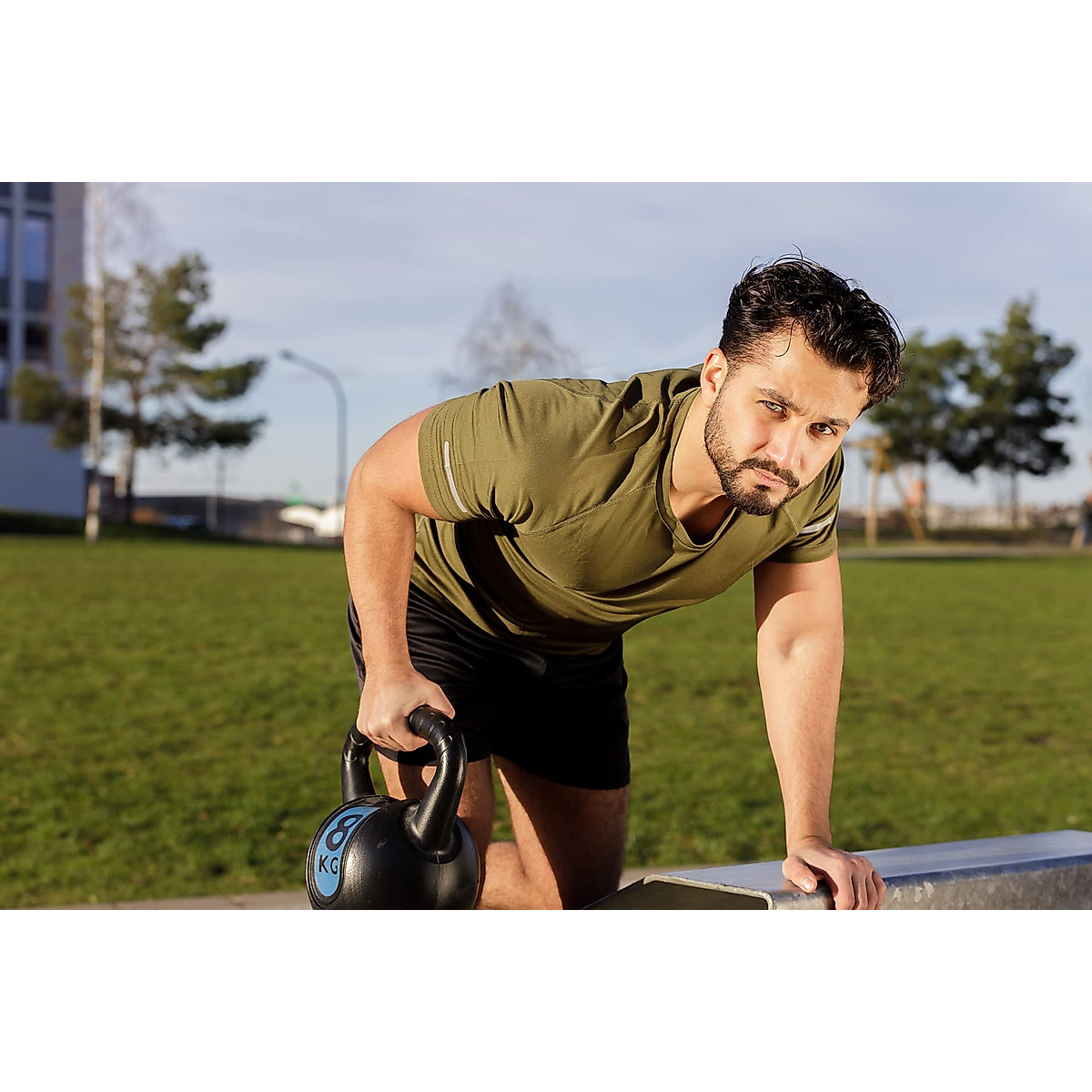 frueo Men's 3 Pack Gym Shirts Quick Dry Moisture Wicking Short Sleeve Mesh Athletic T-Shirts,Black Gray Green,S