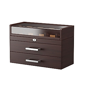 3 Tier Pocket Knife Display Case with 2 Drawers,Wooden Lockable Pocket Knife Holder Box, Large Capacity Knife Organizer Case for Knives,Watches,Wallets Storage and Colletcion