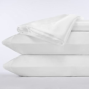 Serta SatinLuxury 4pc Soft Lightweight Deep Pocket Bedding Silky Satin Sheet Set with Pillowcases, King, White