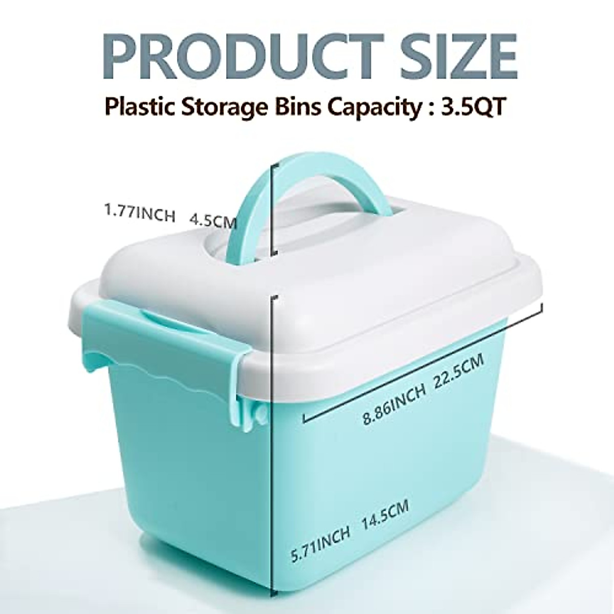 OMNISAFE 3.5Qt Lidded Home Plastic Storage Box/Bins, Tote Stackable Toy Container with Secure Latching Buckles and Gray Durable Lid (4-Pack, Blue)