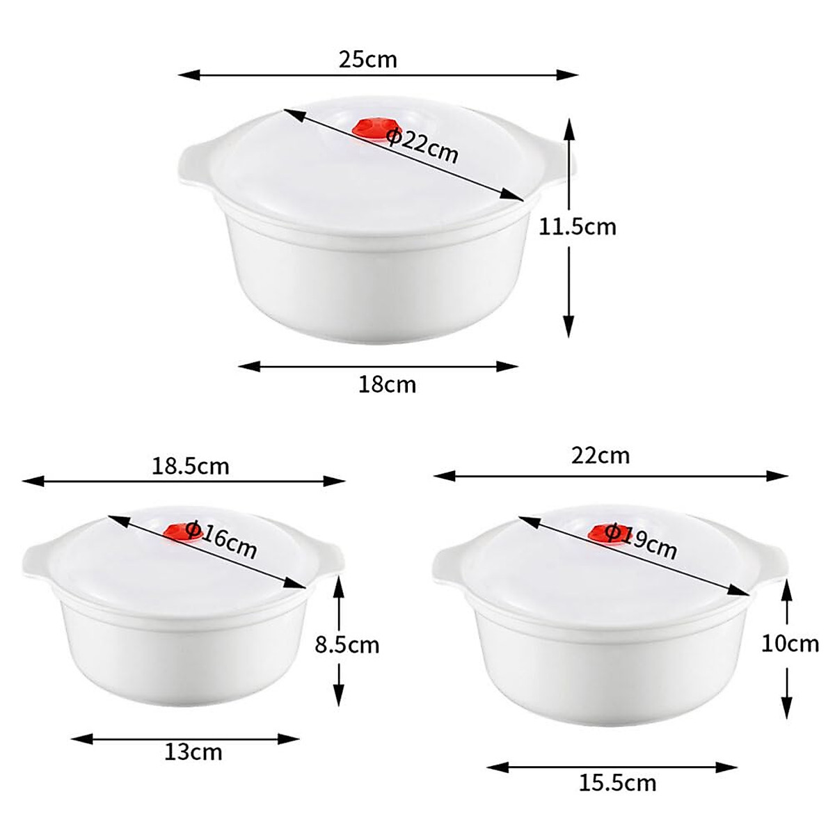 DEARMAMY Microwavable Bowls 3pcs Microwave Bowl with Lid and Steam Vents Plastic Food Storage Containers Kitchen Prep Bowls Office Lunch Box Airtight Storage Bowls White Microwave Soup Bowl