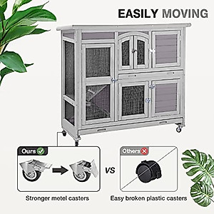 MEDEHOO Two-Story Rabbit Hutch with Wheels Guinea Pig Cage Indoor Outdoor Bunny Cage with 2 Deep Leakproof Tray