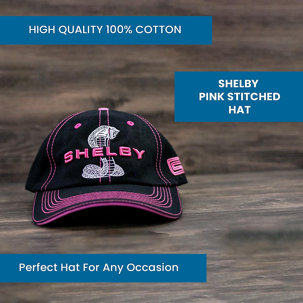 Womens Shelby Super Snake Black with Pink Cap Hat | Officially Licensed Shelby® Product | Adjustable, One-Size Fits All