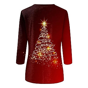 JJHAEVDY Christmas Fall Fashion Sweatshirts for Women Plus Size Tshirts Comfy Color Block Pullover Three Quarter Sleeve Outfit Womens Undershirts Sweatshirts(1-Vermilion,XX-Large)