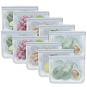 Quart Freezer Bags Reusable Food Storage Bags for Vegetable, Liquid, Snack, Meat, Sandwich, 8.46x7.28 Inch, 10 Pack