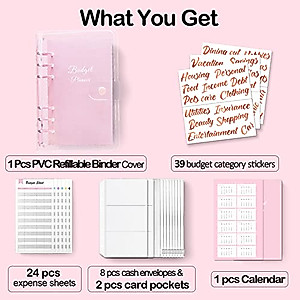 Budget Binder with Zipper Envelopes, [Jelly Glitter Collection] Money Organizer with Large Rose Gold Stickers, Calendar Cover, 6pcs Card Slots & 24pcs Expense Sheets, Gift Box Packaging, Saving Binder