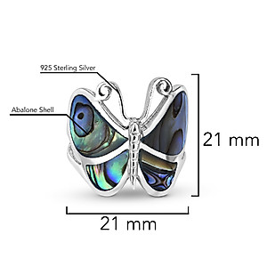 AeraVida Captivating Butterfly Motif Rainbow Abalone Statement .925 Sterling Silver Ring | Cute Wedding Rings For Women | Casual Comfort Fit Silver Rings for Women | Gift for Daughter | Ring Size (14)