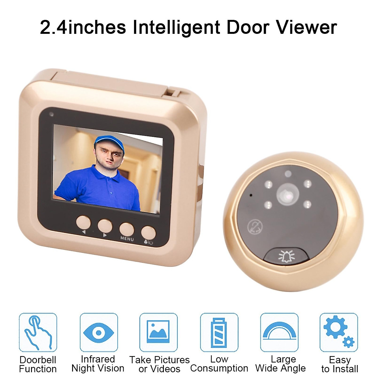 Video Doorbell, Peephole Door Camera Digital Door Viewer, Humanized FIFO Design 160 Degree Wide Angle 2.0MP Pixel for Videotape Home Security Take Photos